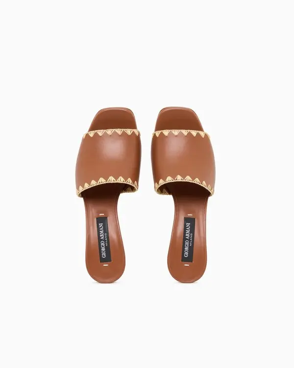 Giorgio Armani Leather Heeled Sandals With Raffia Detail