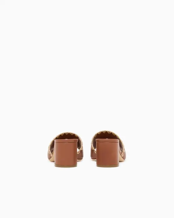 Giorgio Armani Leather Heeled Sandals With Raffia Detail