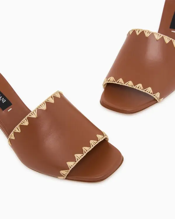 Giorgio Armani Leather Heeled Sandals With Raffia Detail