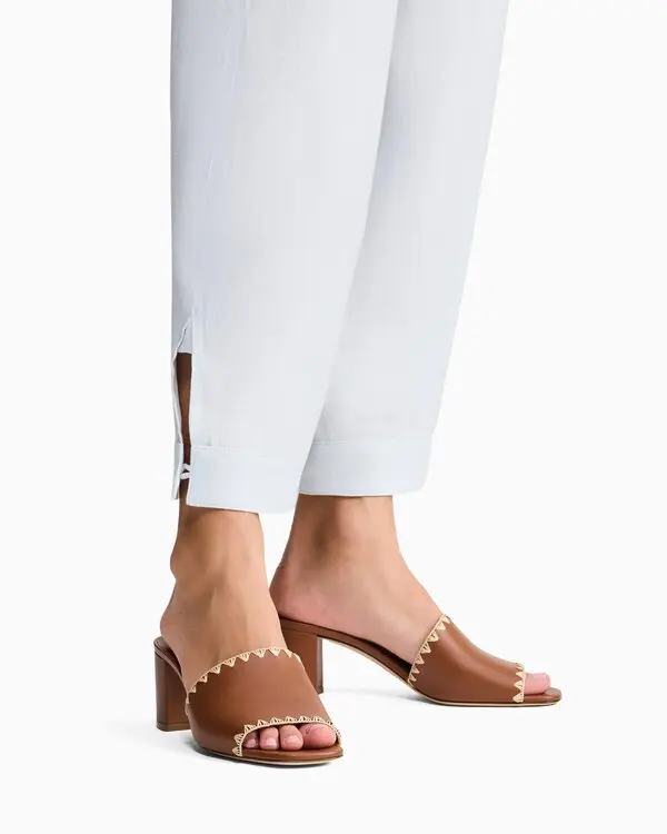 Giorgio Armani Leather Heeled Sandals With Raffia Detail