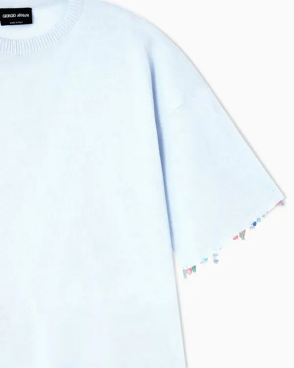 Giorgio Armani Silk And Cotton T-shirt With Gemstone Embellishments
