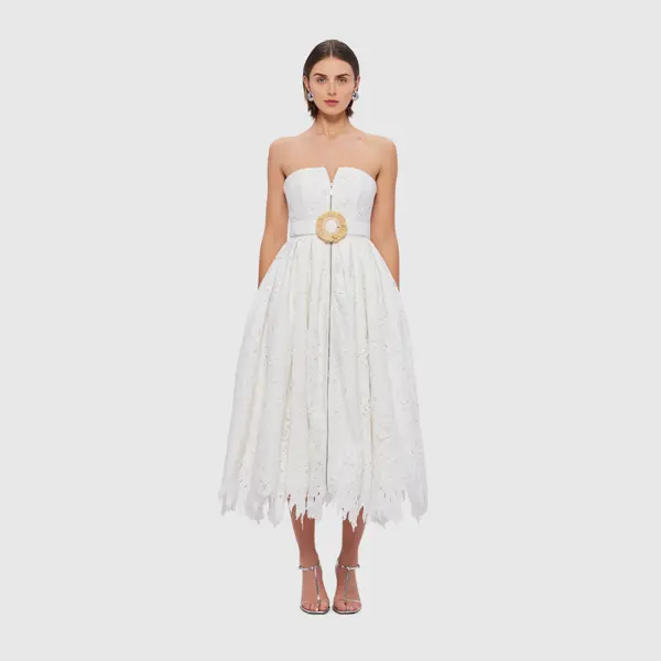 LEO LIN Norine Bustier Midi Dress - Snow