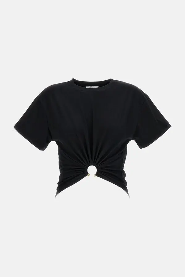 Rabanne Cropped T-shirt With Piercing Detail - Nero