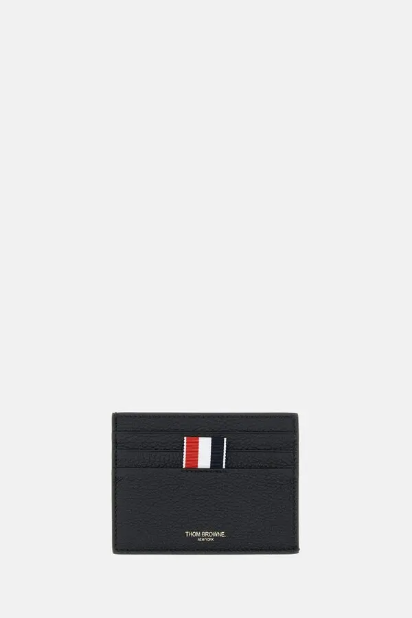 Thom Browne Porta Carte Pelle Soft Pebble Grain - Nero