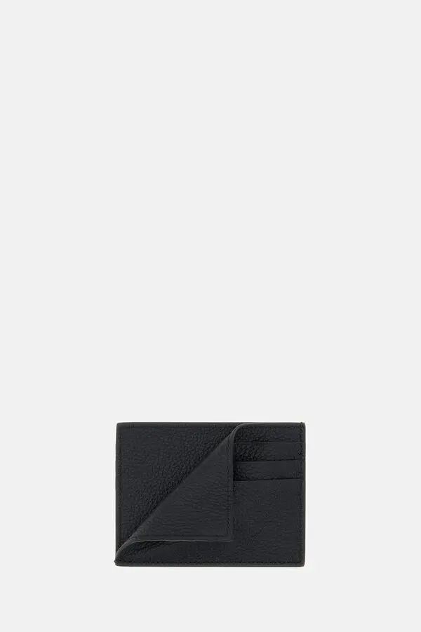 Thom Browne Porta Carte Pelle Soft Pebble Grain - Nero