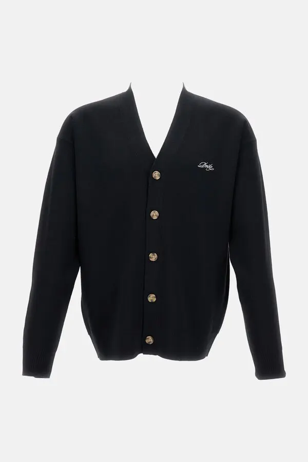 Drole De Monsieur V-neck Cardigan With Embroidered Logo - Nero
