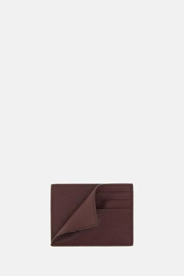 Thom Browne Leather Card Holder Soft Pebble-grain Leather - Red