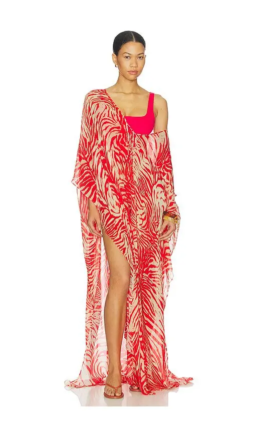 SKIMS Sheer Long Kaftan In Red - Carmine Zebra Print