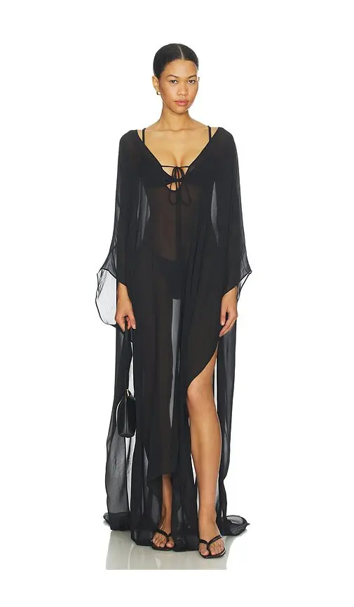 SKIMS Sheer Long Kaftan In Black - Obsidian