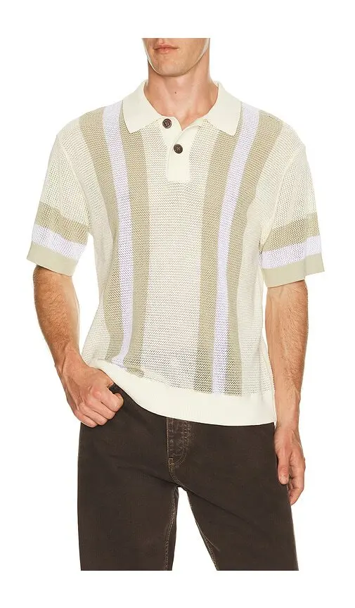 Obey Seth Knitted Polo In Cream,olive