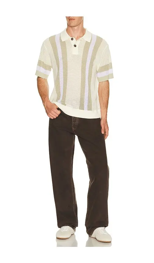 Obey Seth Knitted Polo In Cream,olive