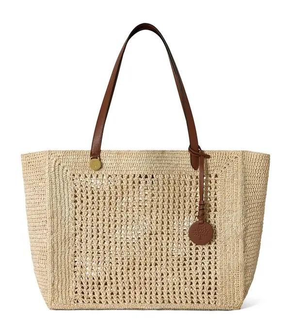Mulberry Raffia Crochet Tote Bag - White