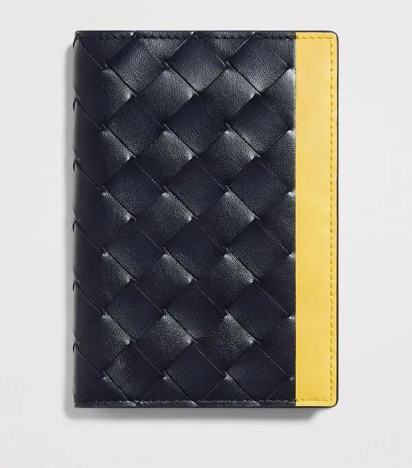 Bottega Veneta Leather Intrecciato Passport Holder - Blue