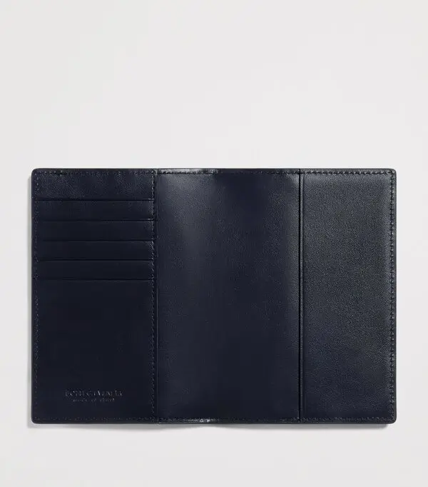 Bottega Veneta Leather Intrecciato Passport Holder - Blue