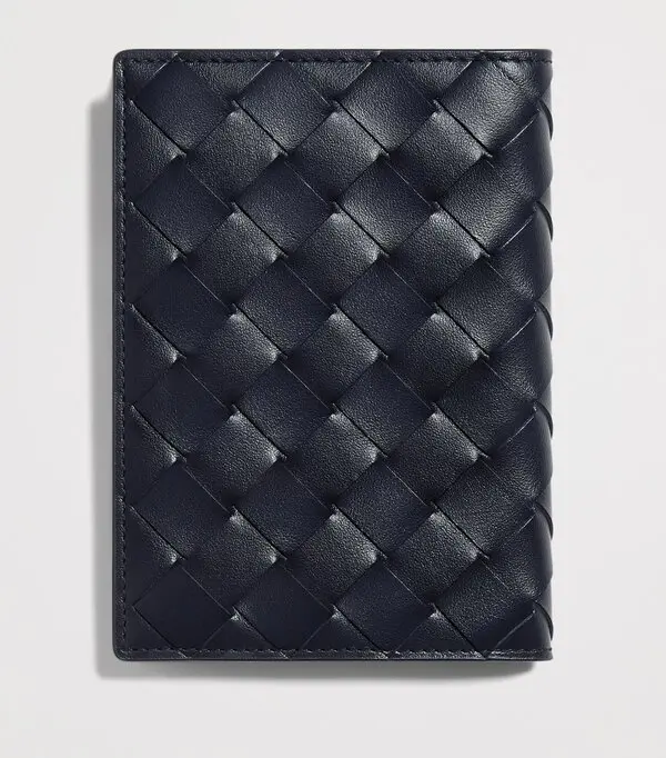 Bottega Veneta Leather Intrecciato Passport Holder - Blue
