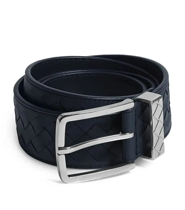 Bottega Veneta Intrecciato Leather Loop Belt - Blue