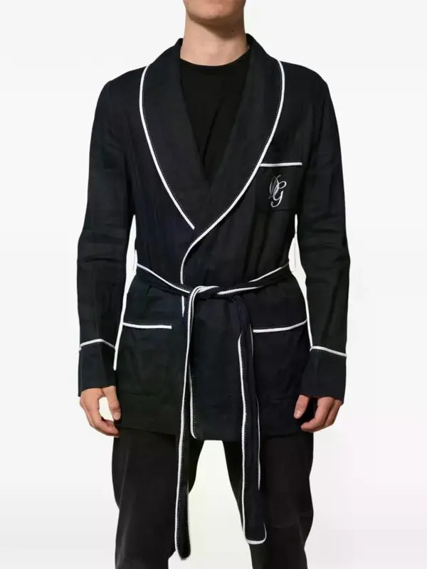 Dolce & Gabbana Dg-embroidery Piping-detail Robe - Blue
