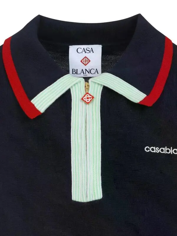 Casablanca Zip-fastening Logo-embroidered Polo Shirt - Blue