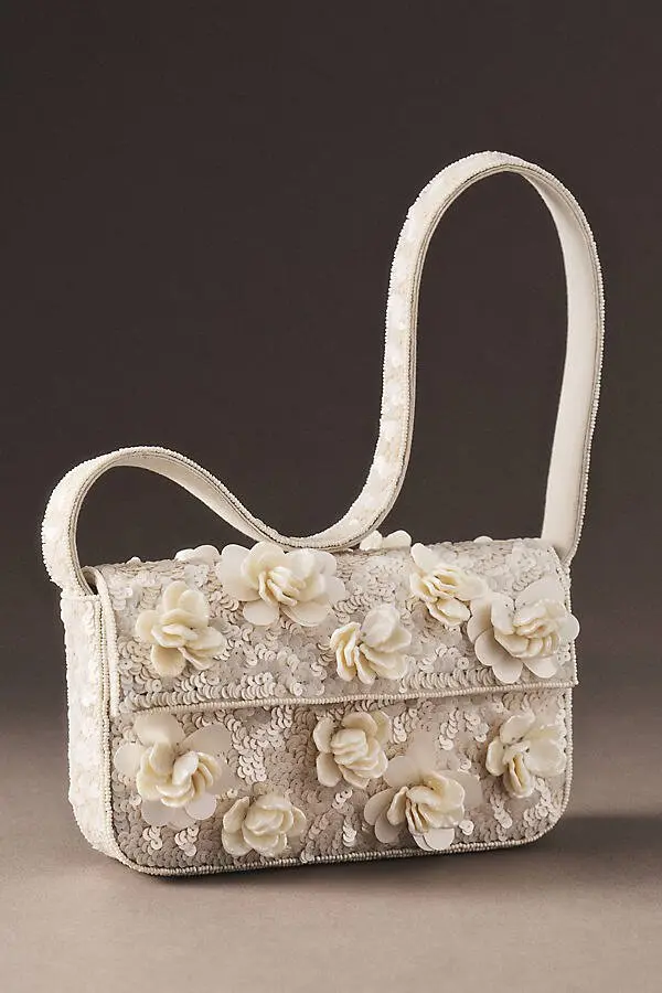 Anthropologie Fiona Beaded Bag - White