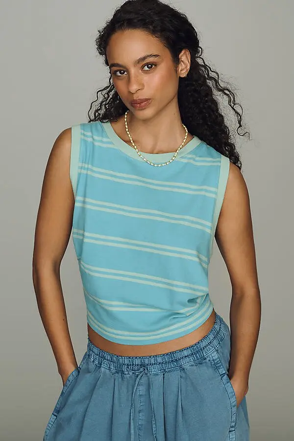 DAILY PRACTICE Crew Tank Top - Blue Pattern