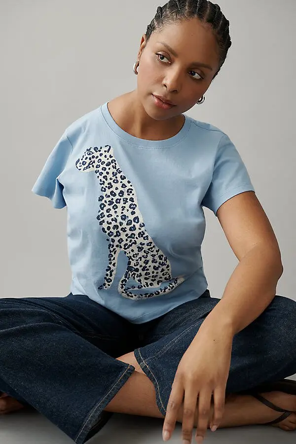 Maeve Evelyn Perfect Cotton Tee - Blue Pattern