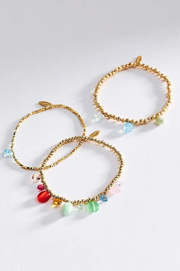 Anthropologie Stretch Stone Bracelets, Set Of 3 - Multi