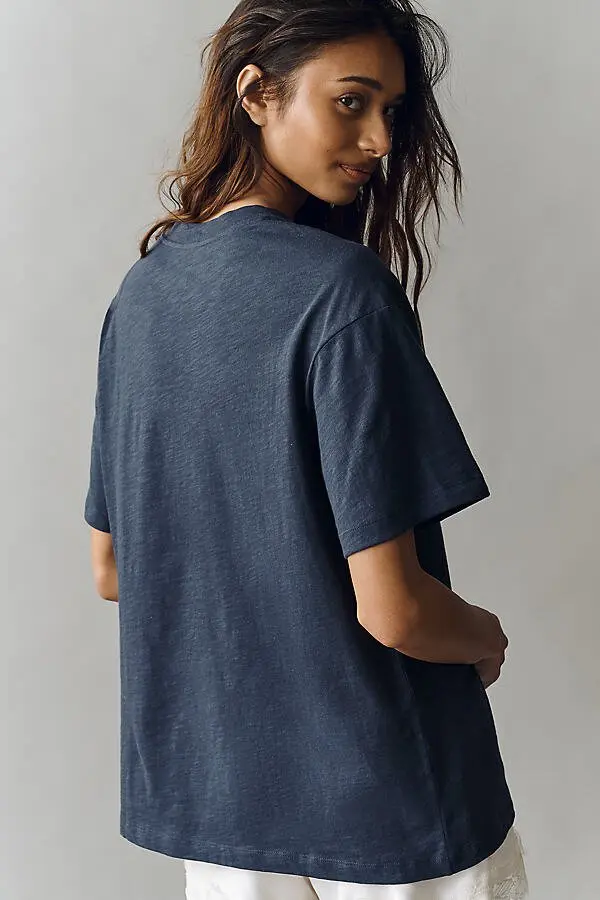 Anthropologie Cotton Boxy Graphic Tee - Navy