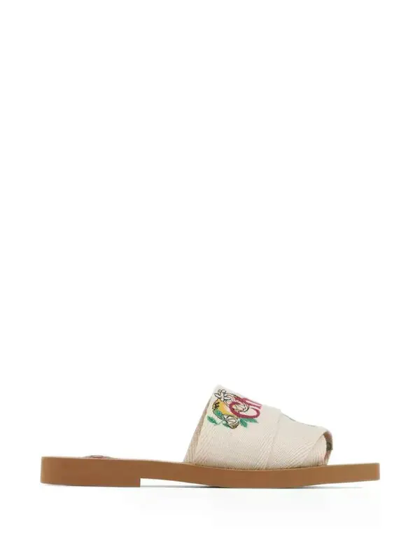 Chloé Woody Embroidered Logo Slides - Neutrals
