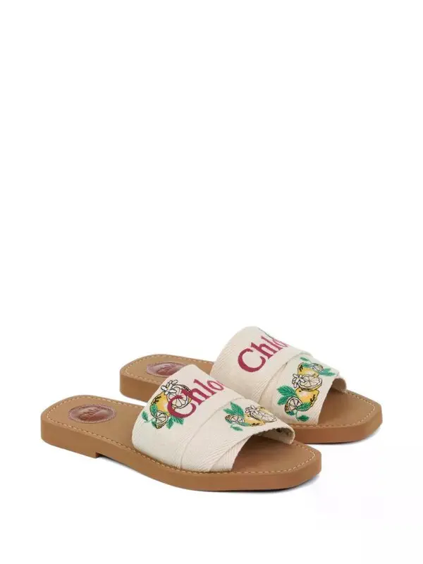 Chloé Woody Embroidered Logo Slides - Neutrals