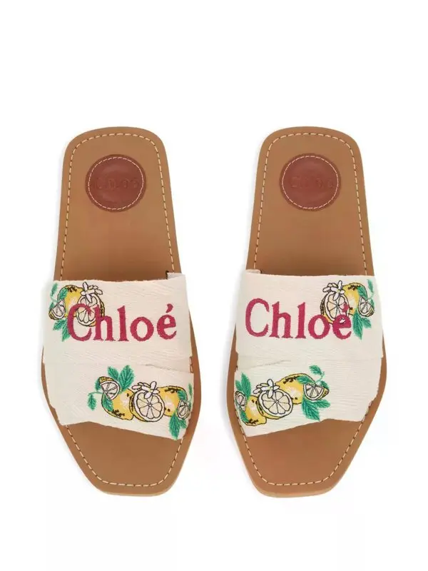 Chloé Woody Embroidered Logo Slides - Neutrals