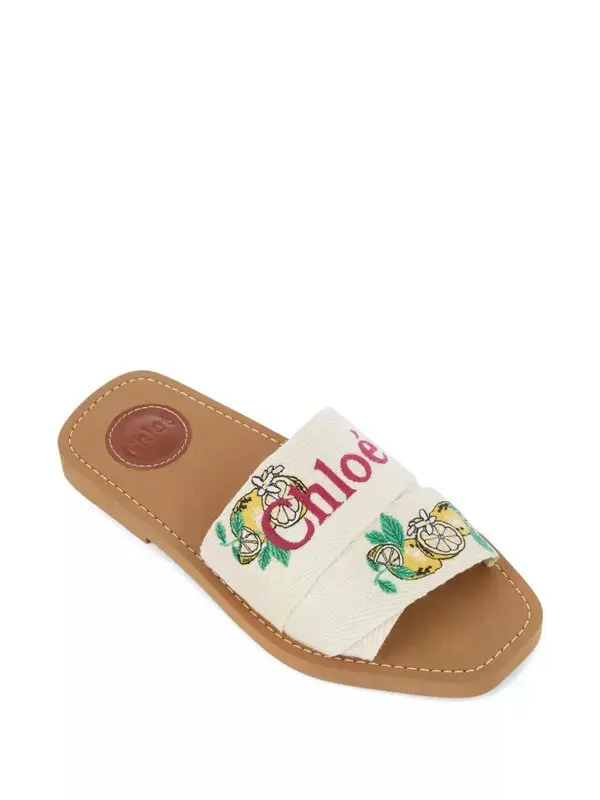 Chloé Woody Embroidered Logo Slides - Neutrals
