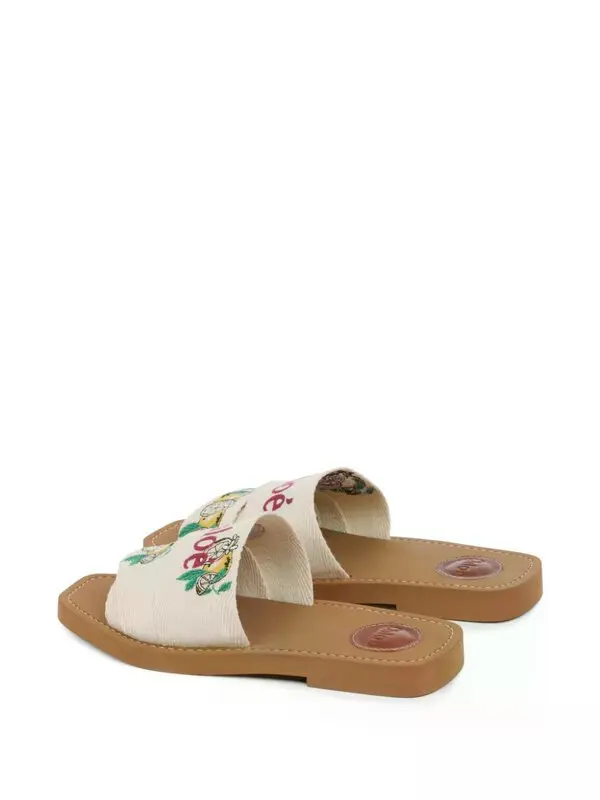 Chloé Woody Embroidered Logo Slides - Neutrals