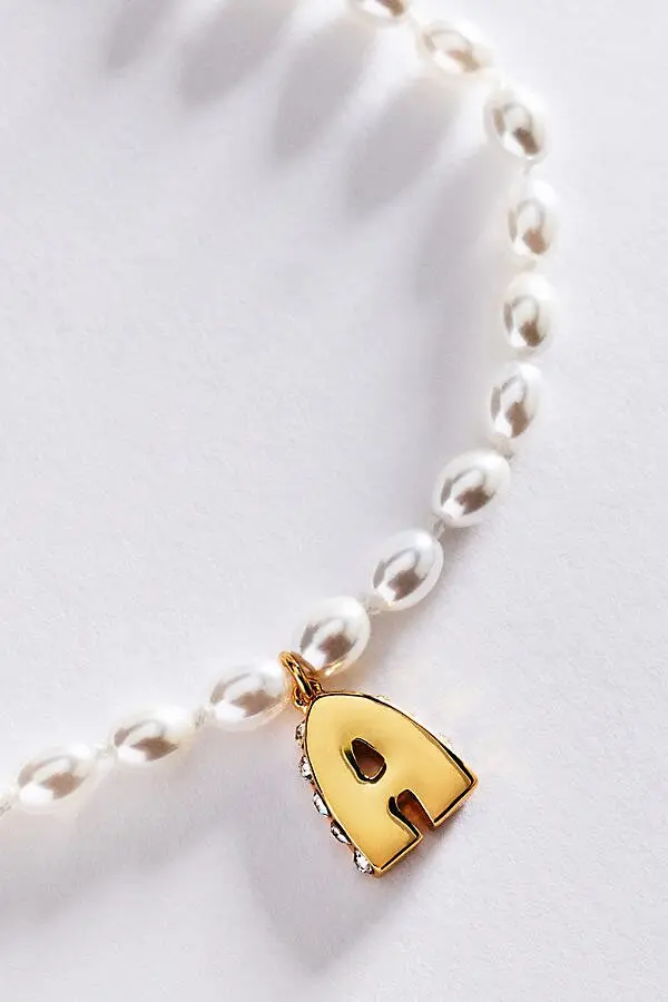 Anthropologie Pearl Initial Pendant Necklace - A