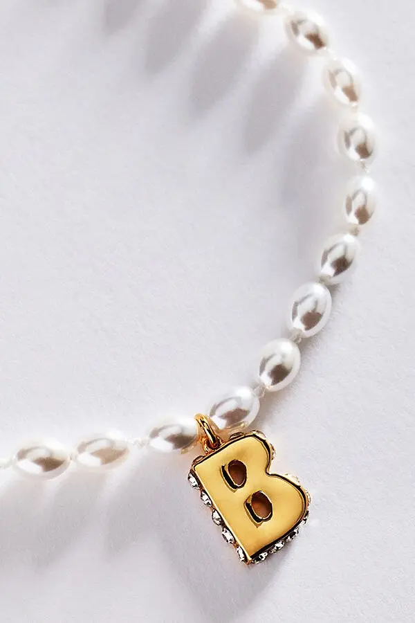 Anthropologie Pearl Initial Pendant Necklace - B