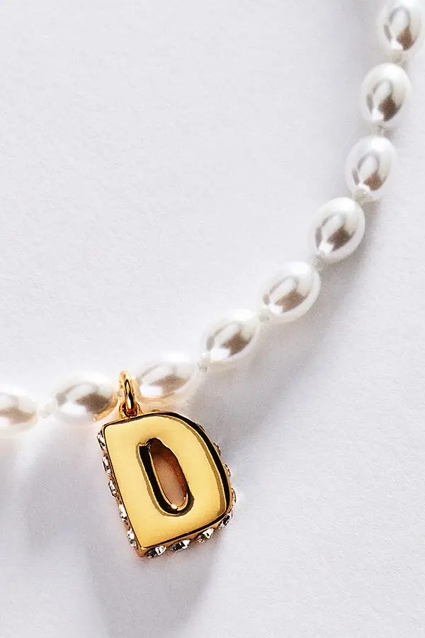 Anthropologie Pearl Initial Pendant Necklace - D