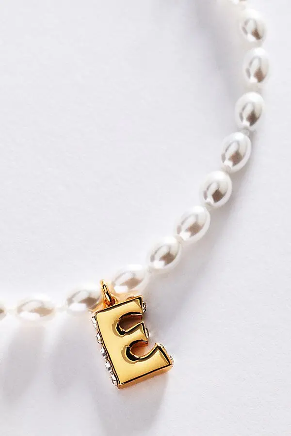 Anthropologie Pearl Initial Pendant Necklace - E