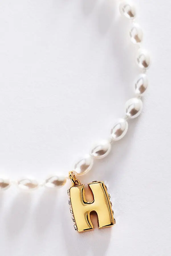 Anthropologie Pearl Initial Pendant Necklace - H