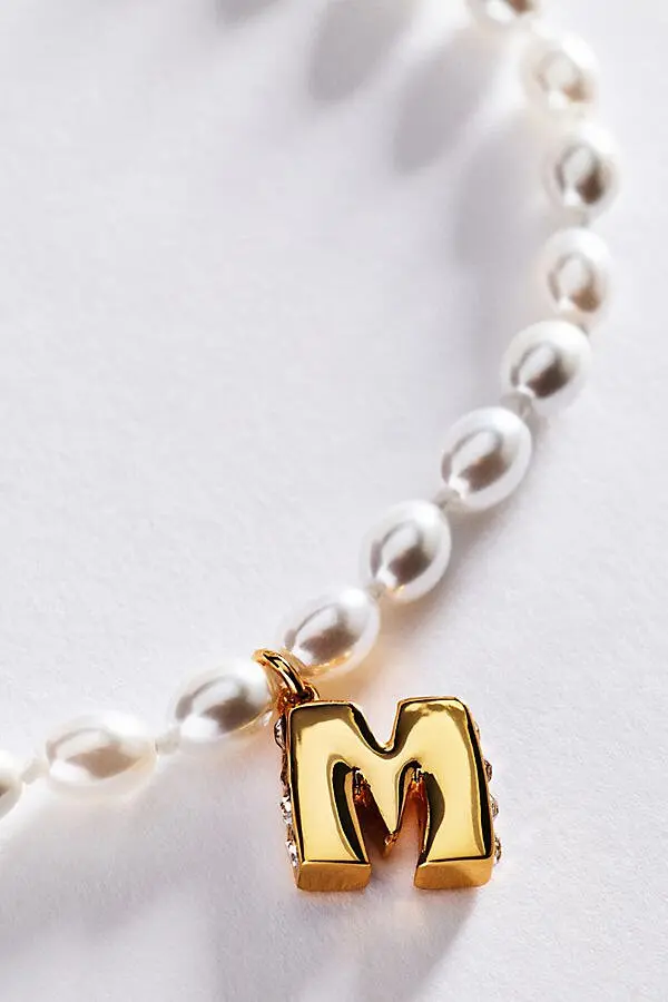 Anthropologie Pearl Initial Pendant Necklace - M