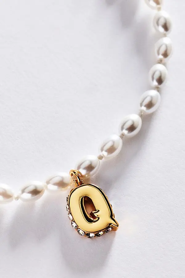 Anthropologie Pearl Initial Pendant Necklace - Q