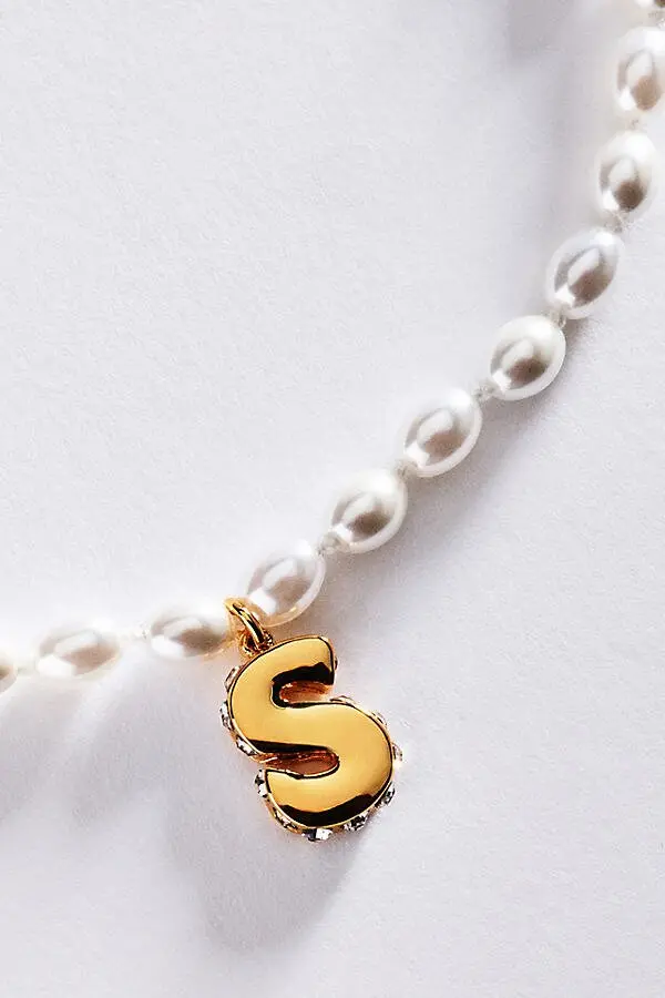 Anthropologie Pearl Initial Pendant Necklace - S