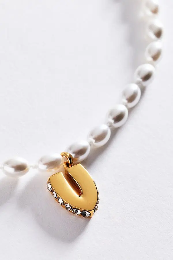 Anthropologie Pearl Initial Pendant Necklace - V