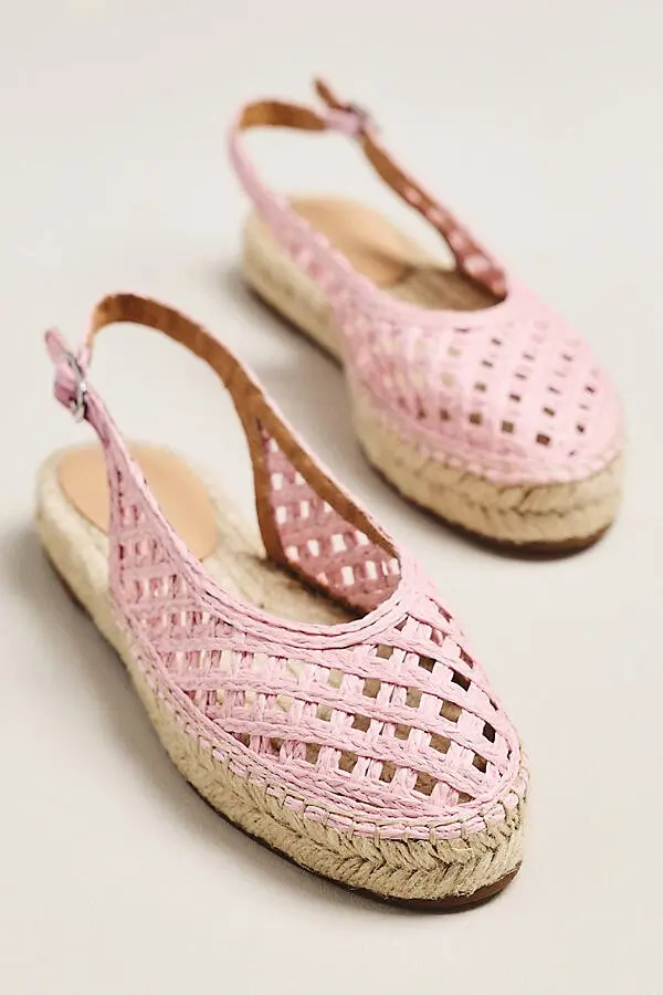 BIBI LOU Woven Raffia Slingback Espadrilles - Pink
