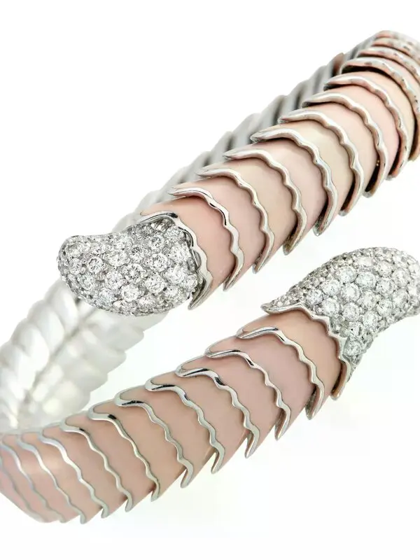 Roberto Coin 18k White Gold Diamond And Enamel Serpentine Bracelet - Silver