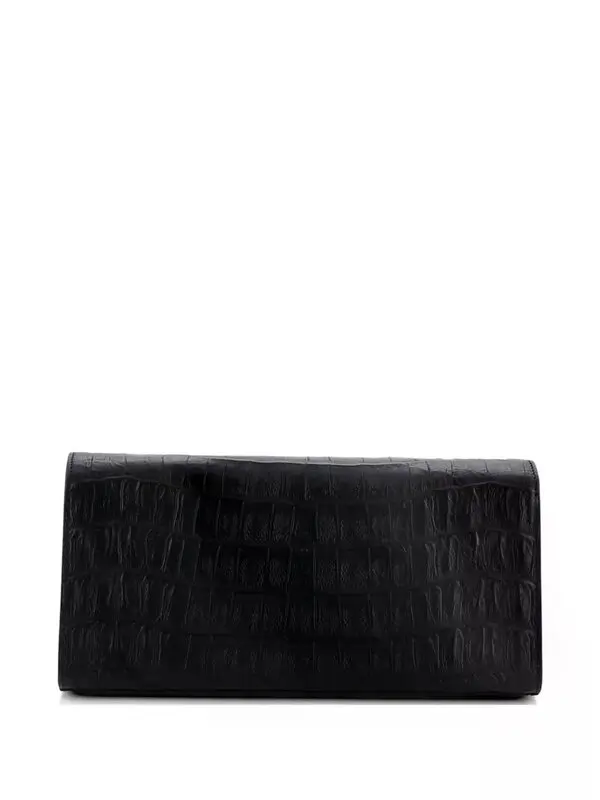 Saint Laurent Monogram Crocodile Embossed Leather Clutch