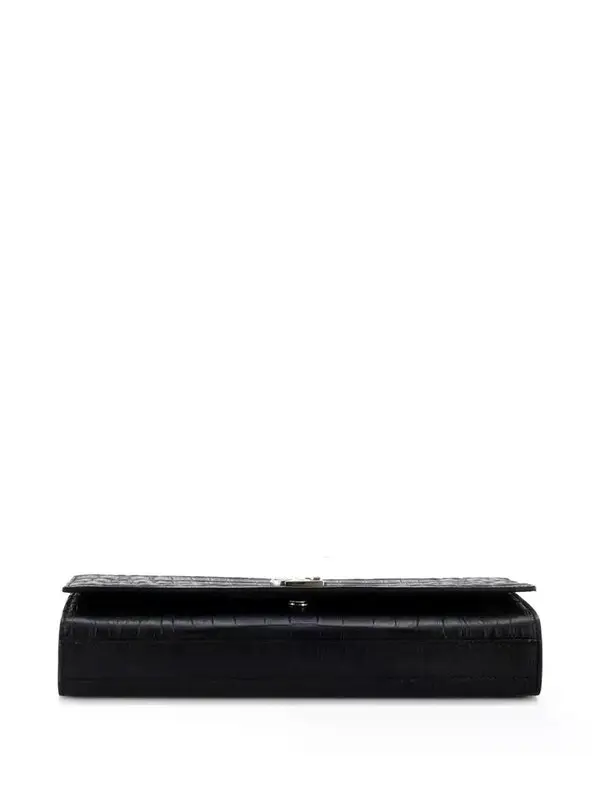 Saint Laurent Monogram Crocodile Embossed Leather Clutch