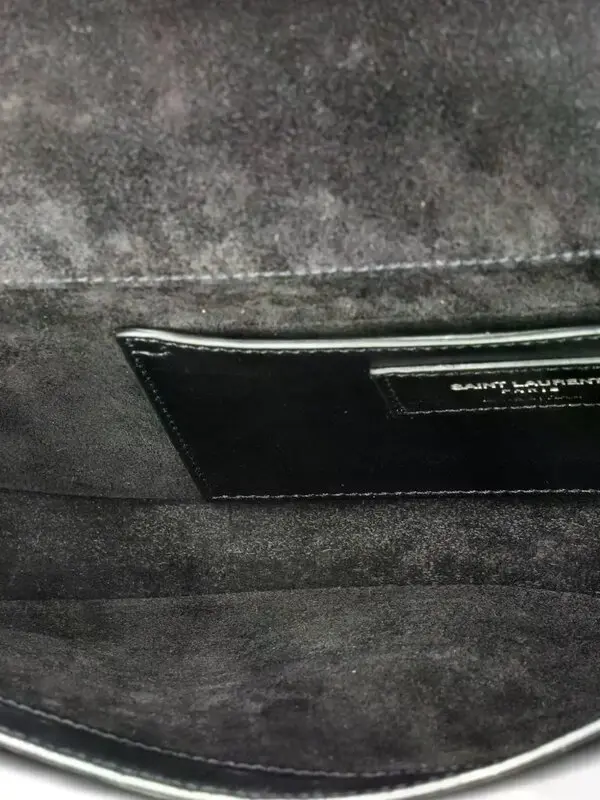 Saint Laurent Monogram Crocodile Embossed Leather Clutch