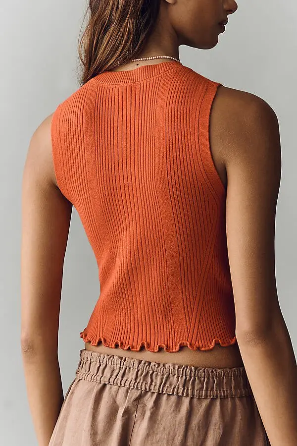 Anthropologie Ribbed Knit Lettuce Hem Tank - Tomato