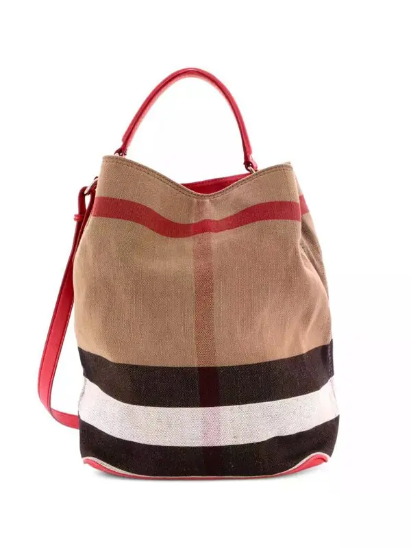 Burberry Ashby House Check Canvas Medium Bucket Bag - Red