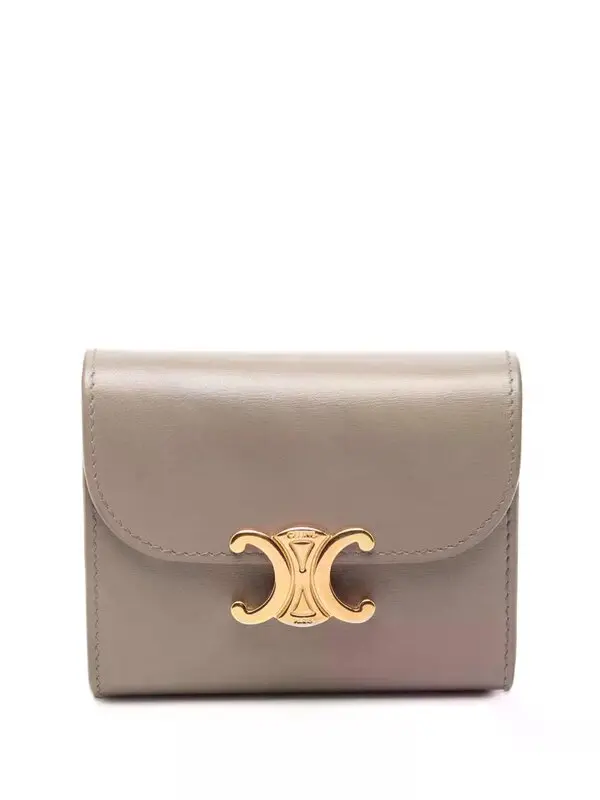 Celine 2022 Shiny Calfskin Triomphe Flap Wallet Small Wallets - Brown
