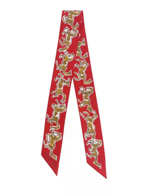 Hermès 2021-2026 Chevaux En Liberte Silk Twilly Scarf Scarves - Red